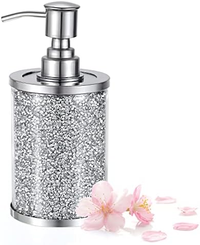 DEENZ Crushed Crystal Diamond Silver mirrored glass soap dispenser Hand ...