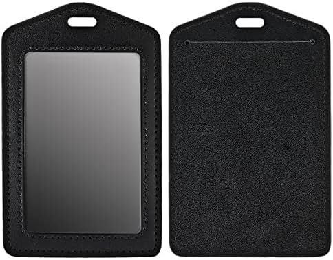 Amazon.com : 2 Pcs Genuine Leather ID Badge Holder Vertical Double-Side ...