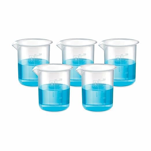 VVS Polypropylene Plastic Beaker 250ml with Graduation Marks, Pack of 5 ...
