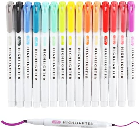 25 Pcs Highlighters, Dual Tip Pastel Highlighter Pens Assorted Colors ...