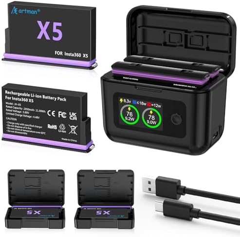 Amazon.com: A Artman Insta 360 X5 Battery 2-Pack with LCD Charger ...