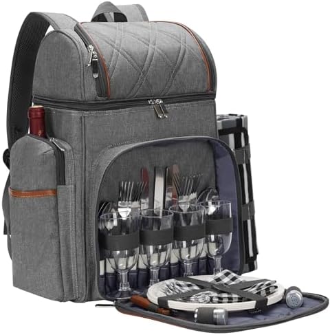 Amazon.com: Picnic Backpack for 2 | Picnic Basket | Stylish All-in-One ...