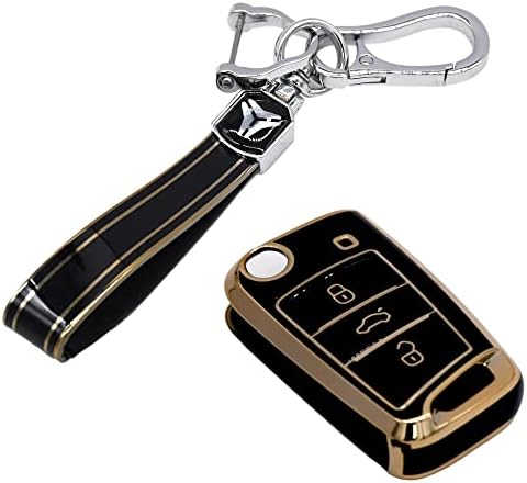 KMH - TPU Gold Car Key Cover Compatible with Volkswagen Polo Vento ...