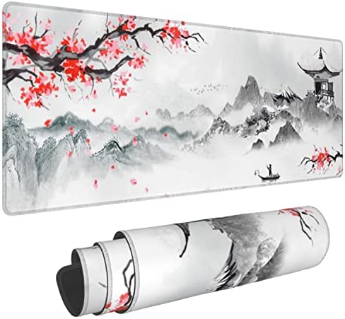 EFISH Japanese Cherry Blossom White Mouse Pad (31.5 × 11.8 × 0.12 inch ...