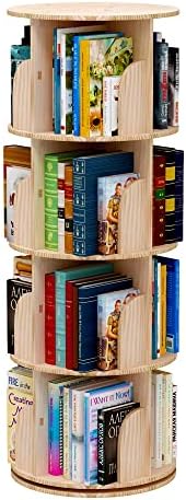 6 Tier Rotating Bookshelf, 360° Solid Wood Rotating Stackable Shelves ...