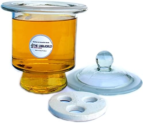 Labworld Glass dessicator 100mm with top cover knob lid and porcelain ...