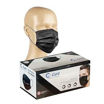 C-Cure® 3 Ply Disposable Black & White Protective Face Mask Pack of 50 ...