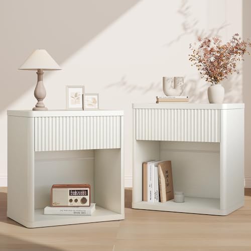 Amazon.com: LubanNese Fluted Nightstands Set of 2 with Drawer, Modern ...