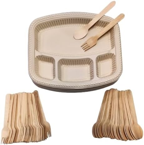 Hriday Foods Corn Starch Disposable Plates - 11 inch Square with 4 ...