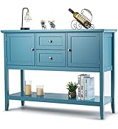 TANGZON Storage Cabinet, Wooden Kitchen Sideboard with Rattan Doors ...