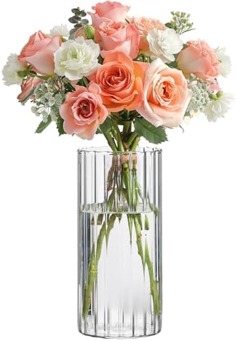 Amazon.com: Clear Glass Vase Cylinder Vases for Centerpieces Ribbed ...