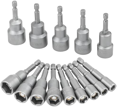 14 Pcs Magnetic Nut Sockets Set, 6-19mm Metric Nut Setter Driver ...