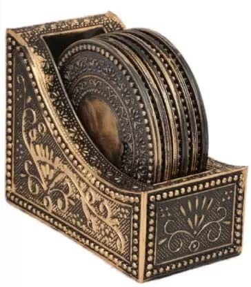 PGS Coaster Brown Round Reversible Acrylic Coaster/Table Coaster (Set ...