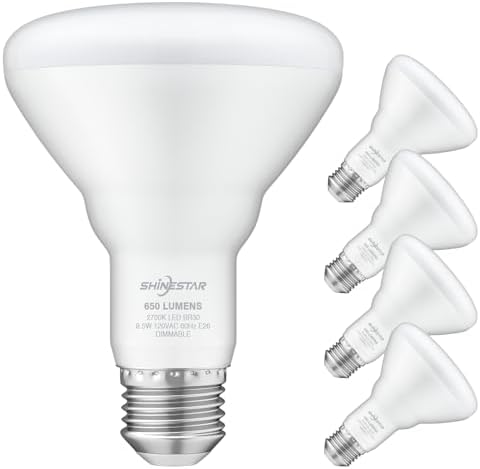 SHINESTAR 4-Pack BR30 LED Bulb, 65W Equivalent, Recessed Light Bulbs ...