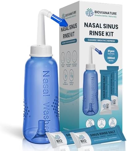 Nasal Rinse Kit – 300ml Bottle + 21 Saline Packets – Neti Pot for Sinus ...