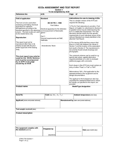 IECEX 61779-1 Ed. 1.0 en:2002, Assessment and Test Report (ATR) for IEC ...