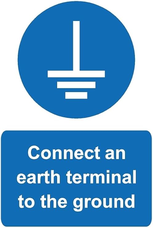 Connect earth terminal to the ground electrical safety sign - 1mm ...