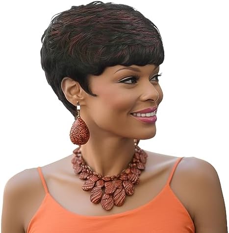 Amazon.com : DOcute Short Wigs for Black Mixed Red Hair Wig Burgundy Pixie Cut Hairstyles Wine ...