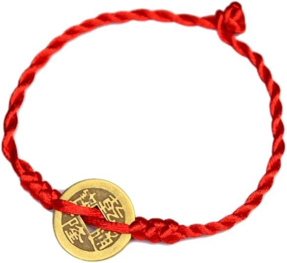 Amazon.com: EatingBiting Feng Shui Red String Lucky Coin Charm Bracelet ...