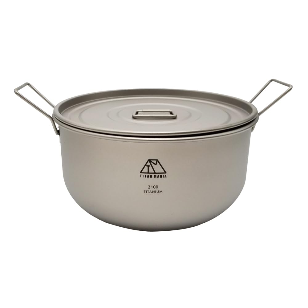 Amazon.co.jp: TITAN MANIA(チタンマニア) 鍋 2100ml 2.1L 蓋付き チタン製 超軽量 頑丈 直火 両手 折りたたみハンドル付き キャンプ ソロキャンプ ...