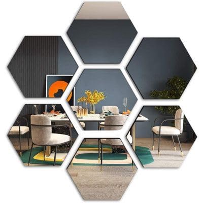 Yey Hexagon 7 Silver Mirror Stickers for Wall, Acrylic Mirror Wall ...