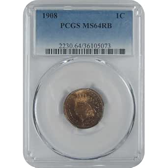 1908 Indian Head Cent MS 64 RB PCGS Penny 1c Uncirculated Coin at ...