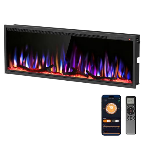 R.W.FLAME 50" Recessed and Wall Mounted Smart Electric Fireplace, Alexa ...