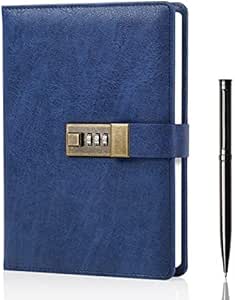 Amazon.co.jp: WEMATE 日記帳 鍵付きノートA5 ペンとギフトボックス付き PU レザーダイアリー 個人情報保護ノート、240 ページ 15cmx22cm-ブルー : 文房具 ...