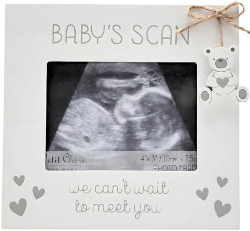 Widdop Baby Scan Frame - White with Grey Hearts & Hanging Bear Charm ...