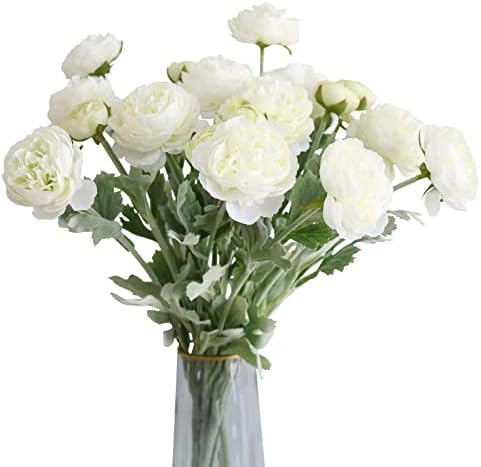 Amazon.com: White Artificial Ranunculus Flowers Bouquets,18 Heads ...