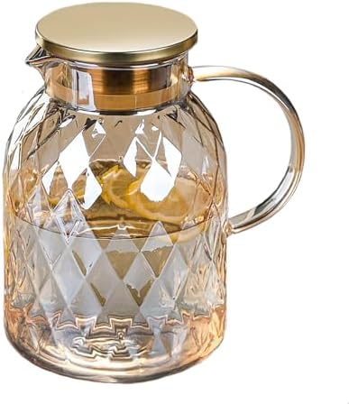 1.8L 60 oz Amber Glass Pitcher with Lid and Handle 2 Quart Water ...