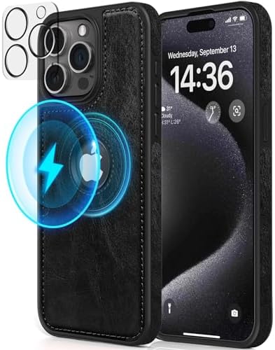 LOHASIC Designed for iPhone 15 Pro Case, Compatible with Magsafe Business Leather Logo Visible ...