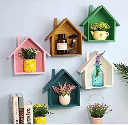 WIWE SHOPEE MDF HUT Shape Wall Shelf (Set of 4) 5 : Amazon.in: Home ...
