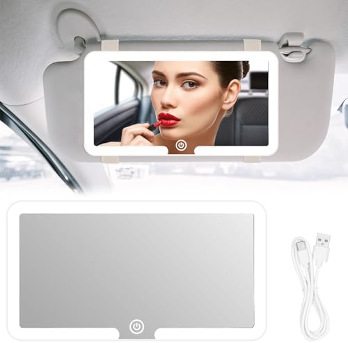 Led Car Vanity Mirror with Lights - 3 Color Temperature Sun Visor ...