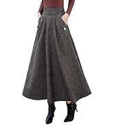 Amazon.com: Ylingjun Long Plaid Wool Skirt for Womens Winter Fall Warm ...