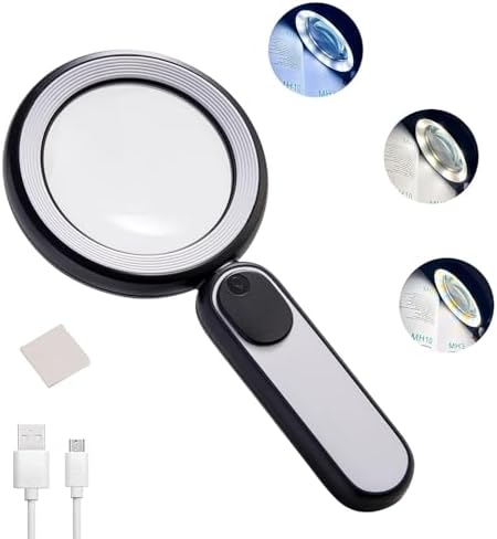 JMH Magnifying Glass with Light, 30X Handheld Large 18LED Cold and Warm ...