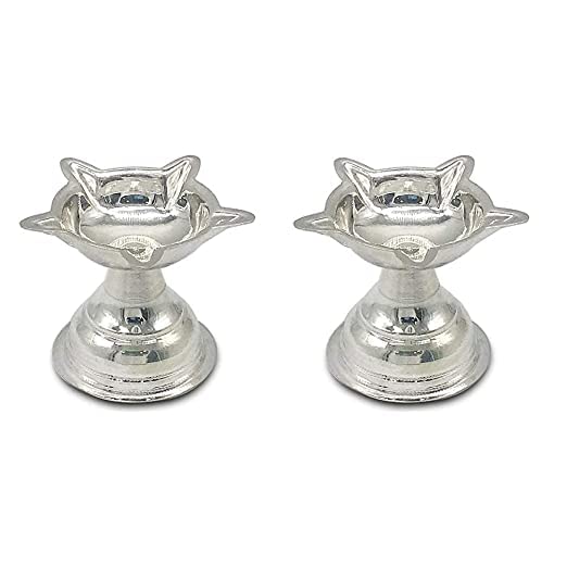 Buy Luckypot German Silver 5 Star Diya for Pooja -2.5" inch 60 Grams ...