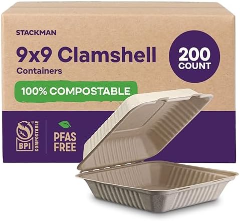 Amazon.com: 1000 Count - Biodegradable 9x9 Take Out Food Containers ...