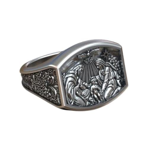 Amazon.com: Baby Jesus Nativity Ring Oxidized 925 Sterling Silver Star ...