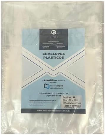 Kit 100 Envelope Saco Plástico A4 230x310 4 Furos 0,06mm | Amazon.com.br