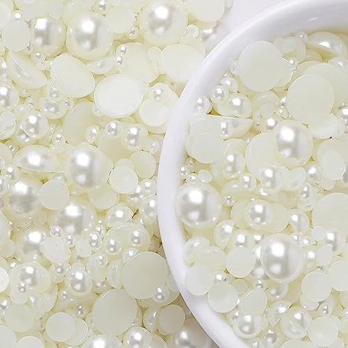ecofynd 4200 Pcs 8 in 1 Half Cut Cream Pearls Beads, Round Flat Back ...