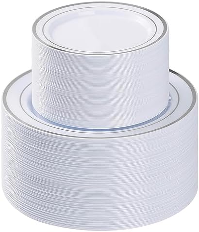 Amazon.com: Maxcheck 100 Pack Purple Silver Plastic Plates Disposable ...