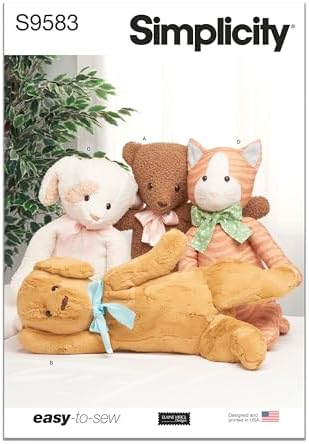Amazon.com: Simplicity SS9583OS Dog, Cat, and Bear Plush Animal Sewing ...
