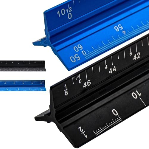 2 Styles 12 Inch Architectural and Engineer Rulers, Blue Black Aluminum ...
