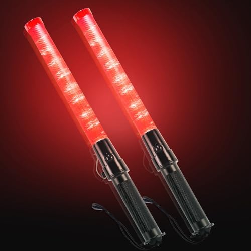 2 Pack Traffic Wand, 16-inch Safety LED Traffic Control Baton with 2 ...