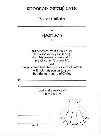 Embossed Sponsor/Godparent Certificate, Pack of 12 : Morehouse Church ...