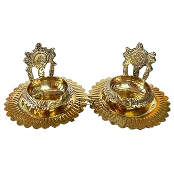 Buy EAC Pure Brass Shanku Chakra Kuber Diya with Flower Design Plate ...