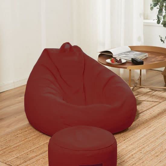 KAM'S LIEU Leatherette XXXL Bean Bag with Footrest Ready to Use Filled ...