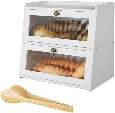Amazon.com: Dreamall Bread Box for Kitchen Counter Double Layer Bamboo ...