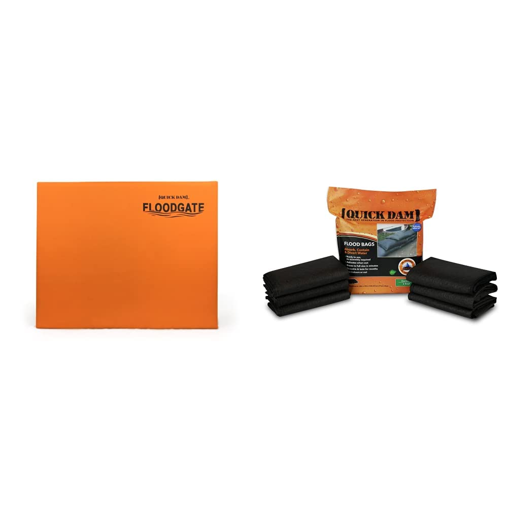 Quick Dam QDFG35 FloodGate, Doorway Flood Guard, 35in-40in Openings, 35" to 40" & QD1224-6 Water ...
